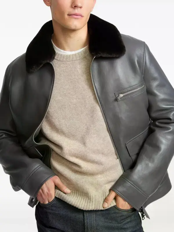 YVES SALOMON Shearling Collar Leather Jacket
