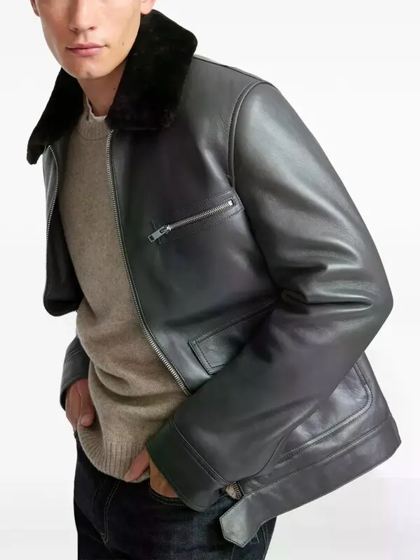 YVES SALOMON Shearling Collar Leather Jacket