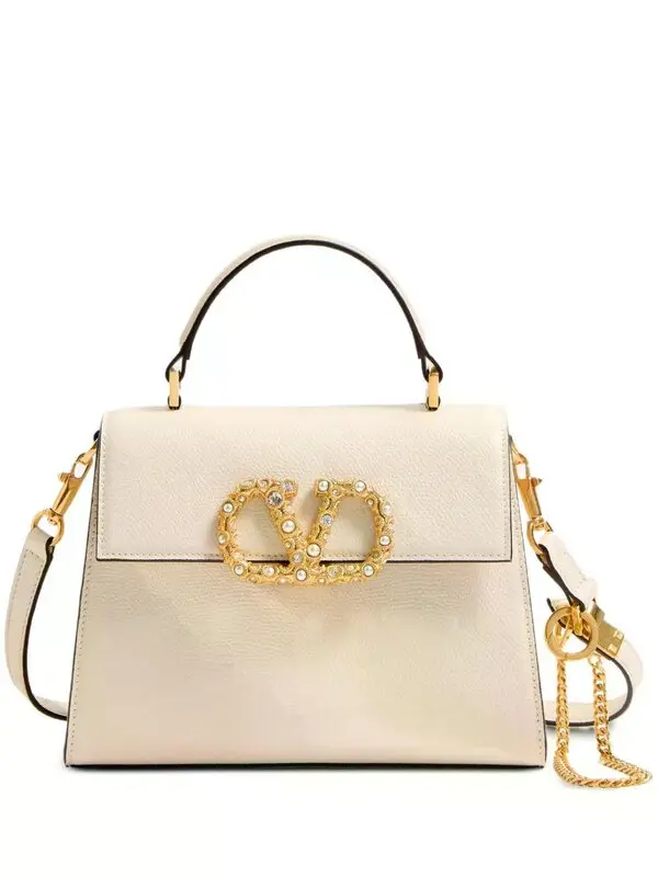 Valentino Garavani Vsling Small Handbag In Grainy Calfskin With Jewel Logo - Neutrals
