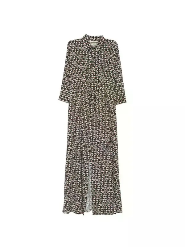 IU RITA MENNOIA Geometric Print Drawstring Waist Maxi Dress - Black