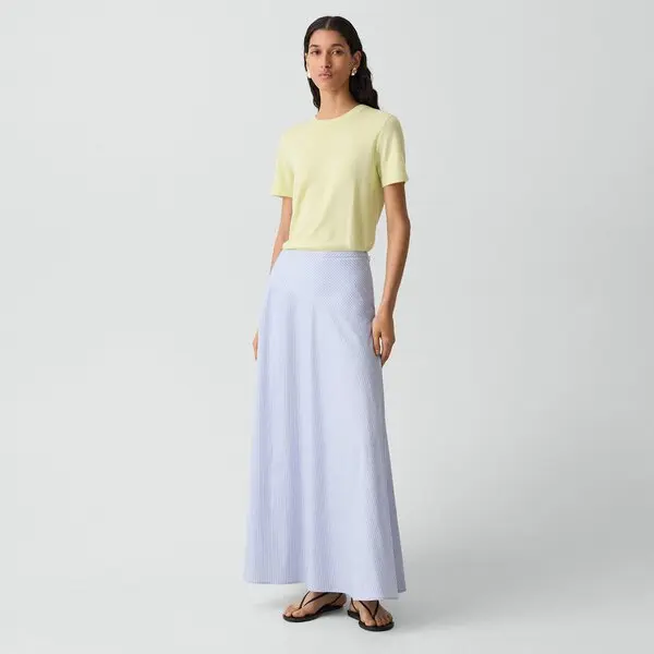 Theory Angled Yoke Skirt In Striped Cotton-blend