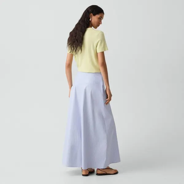 Theory Angled Yoke Skirt In Striped Cotton-blend