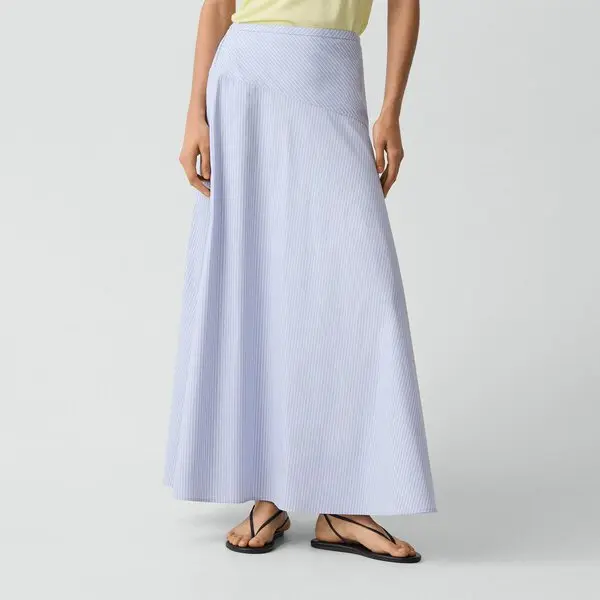 Theory Angled Yoke Skirt In Striped Cotton-blend