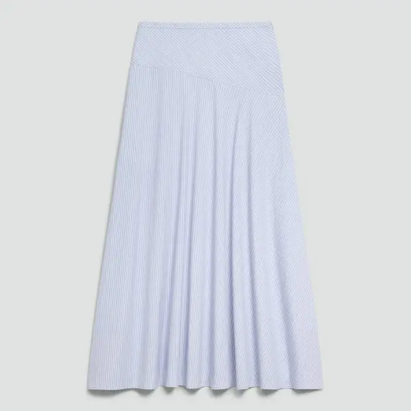 Theory Angled Yoke Skirt In Striped Cotton-blend
