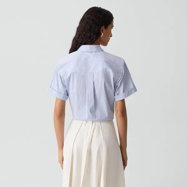 Theory Tie-front Shirt In Striped Cotton-blend