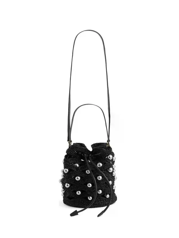 Rabanne Pearl Embellished Bucket Bag - Black