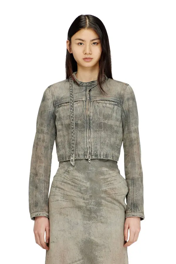 DIESEL® Cropped Jacket In Cotton-hemp Satin Denim - Grey