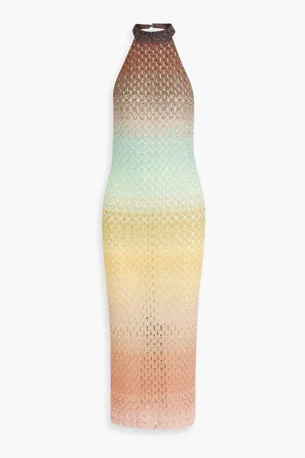 Missoni Metallic Dégradé Crochetknit Halterneck Midi Dress - Mint