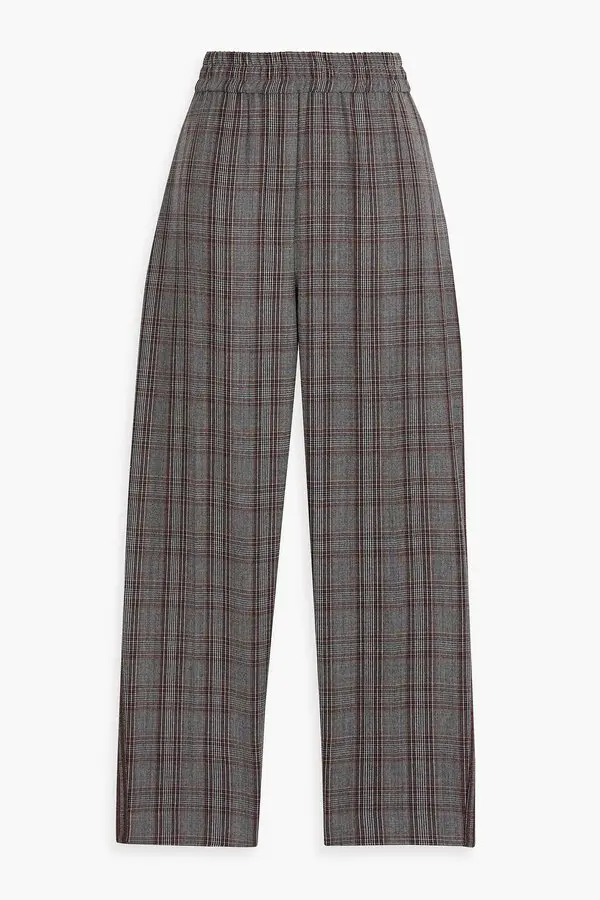 Brunello Cucinelli Beadembellished Prince Of Wales Checked Wooltweed Straightleg Pants - Gray