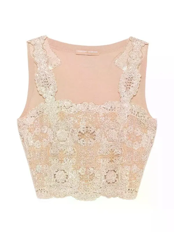 Ermanno Scervino Beige Lace Embellished Cropped Top