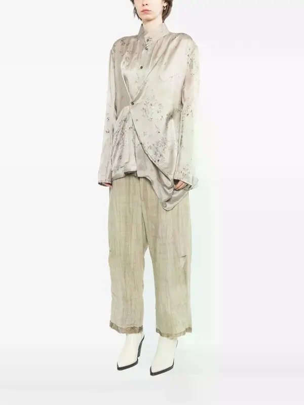 CHIAHUNG SU Hand-printed Mandarin Collar Shirt