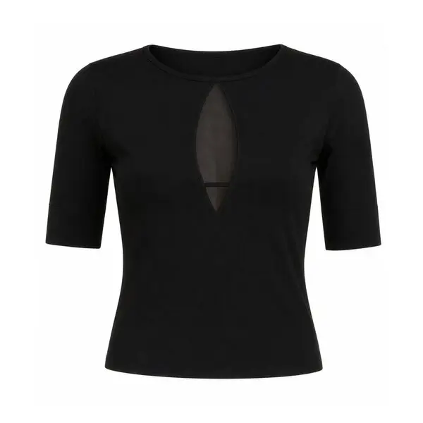 MARIANNE BY MARIE JORDANE Maya Organic Cotton Top With Sheer Detail - Black