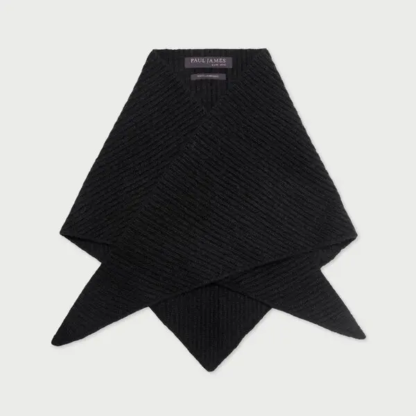 PAUL JAMES KNITWEAR Lambswool Ember Ribbed Triangle Scarf - Black