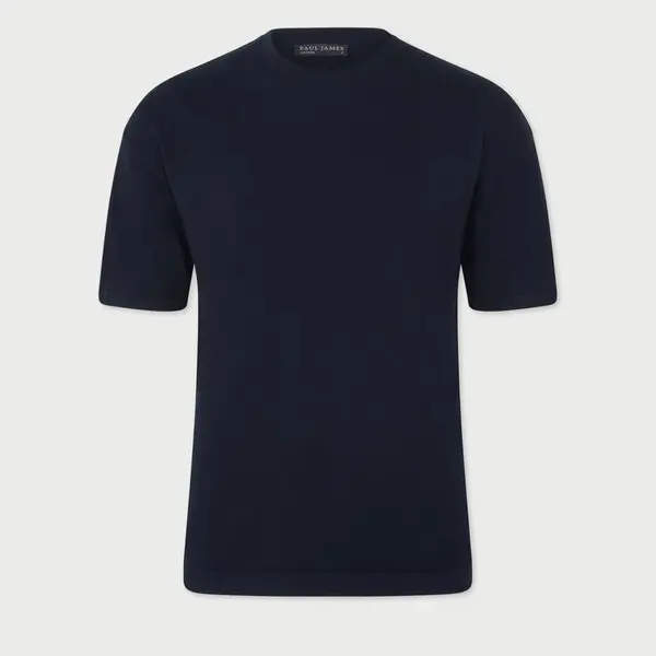 PAUL JAMES KNITWEAR Ultra Fine Cotton Silass Oversized Knitted T-shirt - Blue