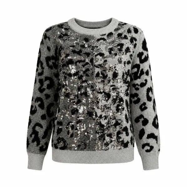 CHIARELLA Anna Knit Jumper– Animal Print Sequins - Grey