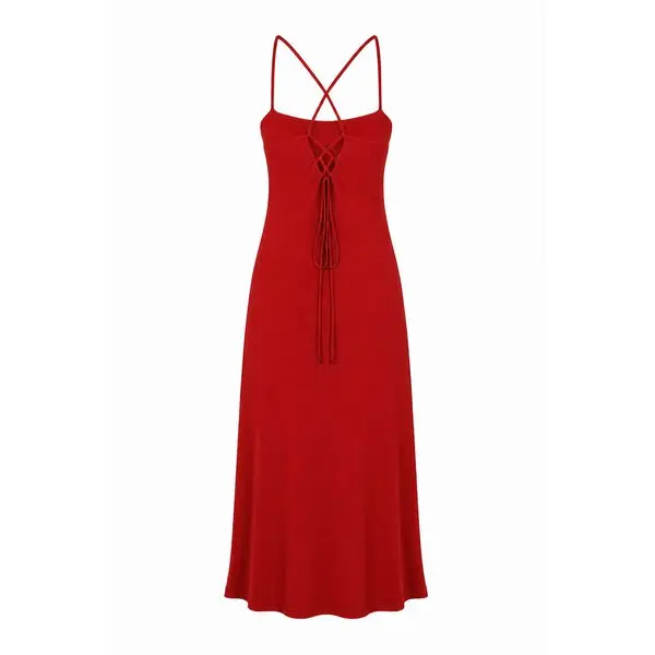 MARIANNE BY MARIE JORDANE Lexie Flared Midi Dress Upcycled Cotton Jersey Made In France - Red
