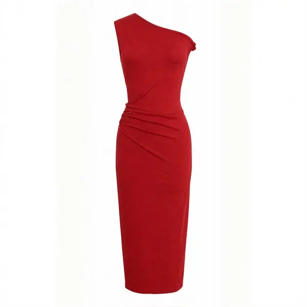 MARIANNE BY MARIE JORDANE Ciara Asymmetrical Upcycled Cotton Jersey Midi Dress - Red