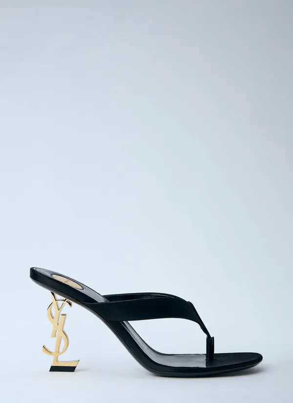 Saint Laurent Opyum Thong Sandals With Monogram Heel - Black