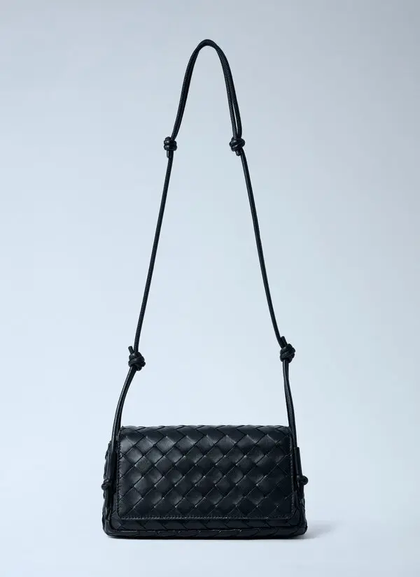 Bottega Veneta Notturno Intrecciato Leather Crossbody Bag - Black
