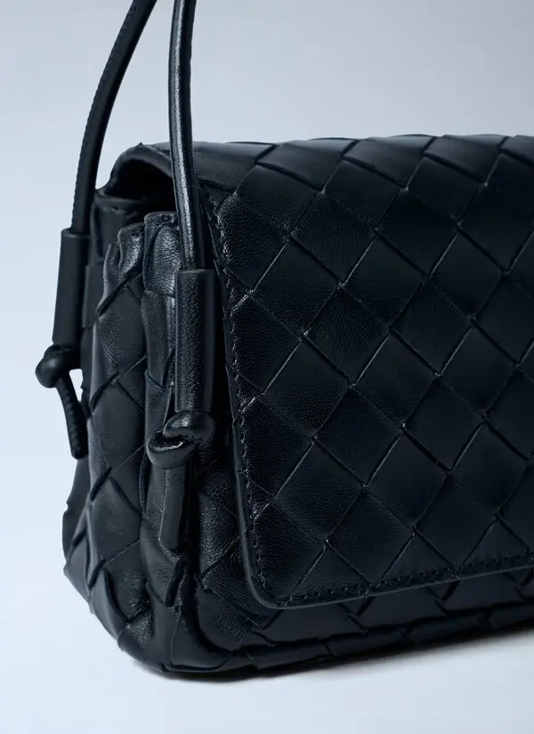 Bottega Veneta Notturno Intrecciato Leather Crossbody Bag - Black