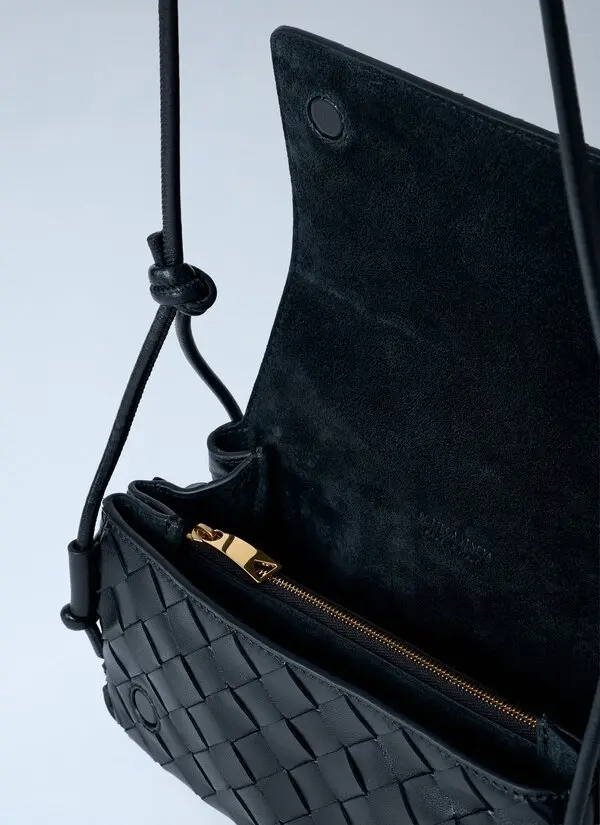 Bottega Veneta Notturno Intrecciato Leather Crossbody Bag - Black