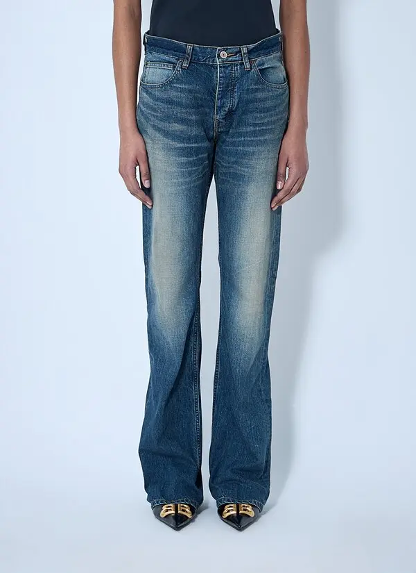 Balenciaga Logo Patch Straight Leg Jeans - Blue