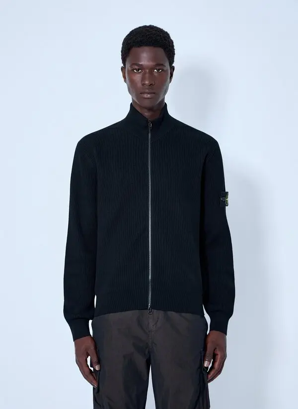 Stone Island Ribbed Zip-up Jacket - Black