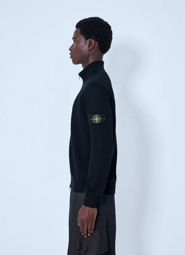 Stone Island Ribbed Zip-up Jacket - Black