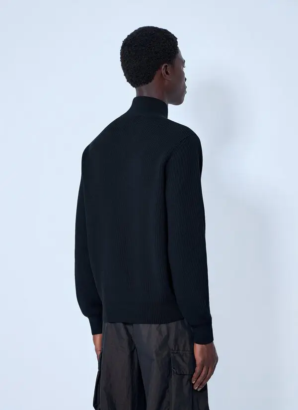 Stone Island Ribbed Zip-up Jacket - Black
