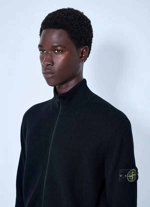 Stone Island Ribbed Zip-up Jacket - Black