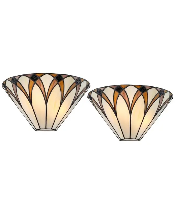 REGENCY HILL Filton Tiffany Style Wall Light Sconces Set Of 2 Bronze Hardwire 12 1/4" Fixture Art Glass For Bedroom Bathroom Vanity House - Yellow
