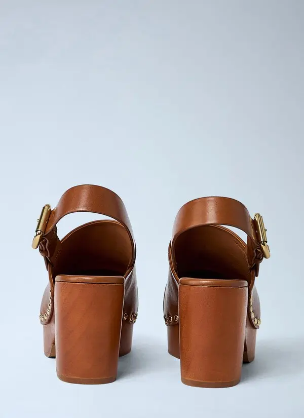 Chloé Jeannette" Heel Clogs With Studded Detail - Brown