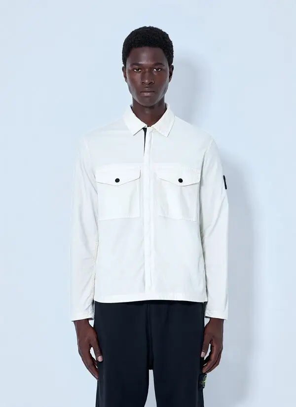 Stone Island Zip-front Overshirt With Flap Pockets - White