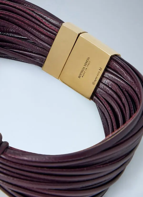 Bottega Veneta Interwoven Leather Bracelet With Gold-tone Clasp