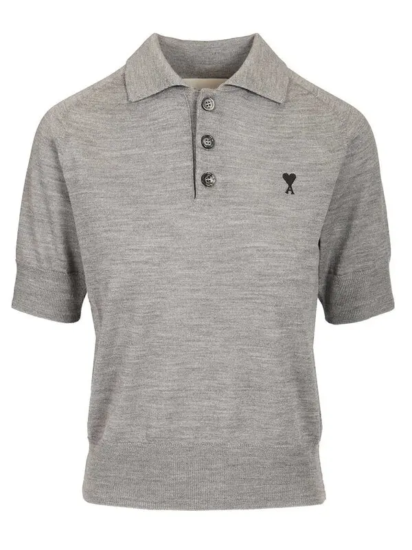 Ami Short-sleeved Wool Polo Shirt - Gray