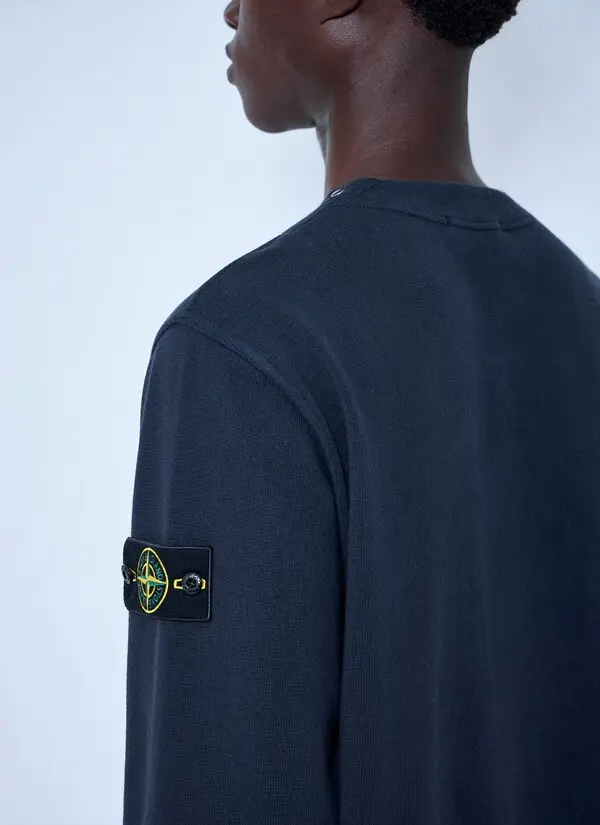 Stone Island Crewneck Sweatshirt With Sleeve Logo Patch - Blue