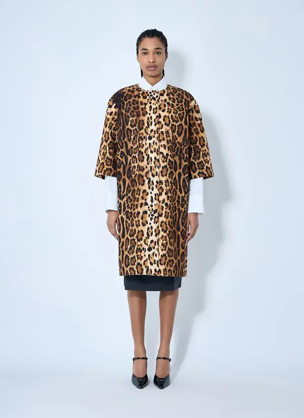Prada Single-breasted Leopard Print Drill Coat