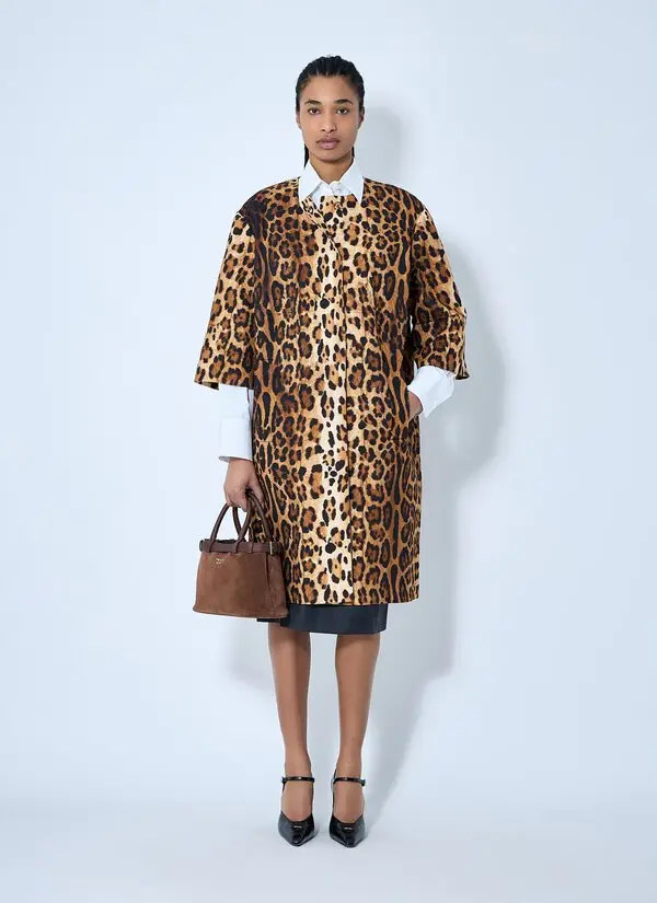Prada Single-breasted Leopard Print Drill Coat