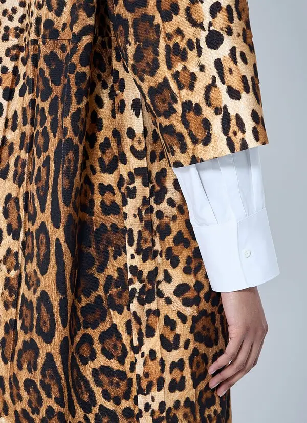 Prada Single-breasted Leopard Print Drill Coat