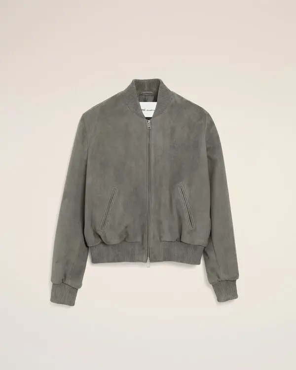 AMI Paris Goat Suede Zipped Jacket - Carbon