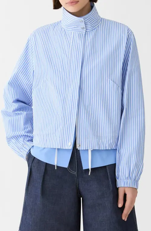 Lafayette 148 New York Stripe Cotton Zip Front Bomber Jacket - Blue Hydrangea Multi