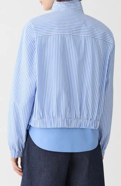 Lafayette 148 New York Stripe Cotton Zip-front Bomber Jacket
