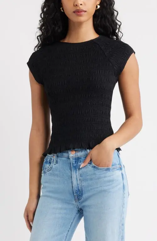 OPEN EDIT Cap Sleeve Smocked Top - Black