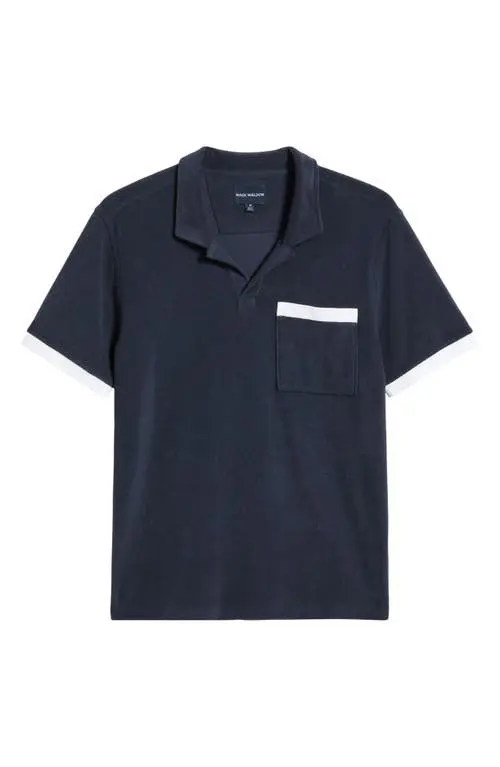 Mack Weldon Johnny Collar Terry Cloth Pocket Polo - Night Sky