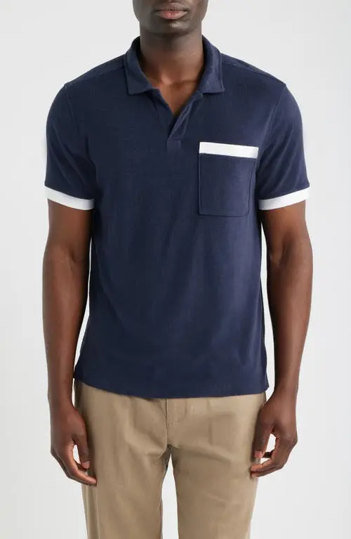 Mack Weldon Johnny Collar Terry Cloth Pocket Polo - Night Sky