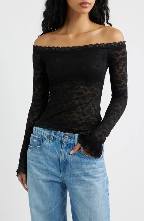 Princess Polly Mocha Pella Lace Off-the-shoulder Top - Black