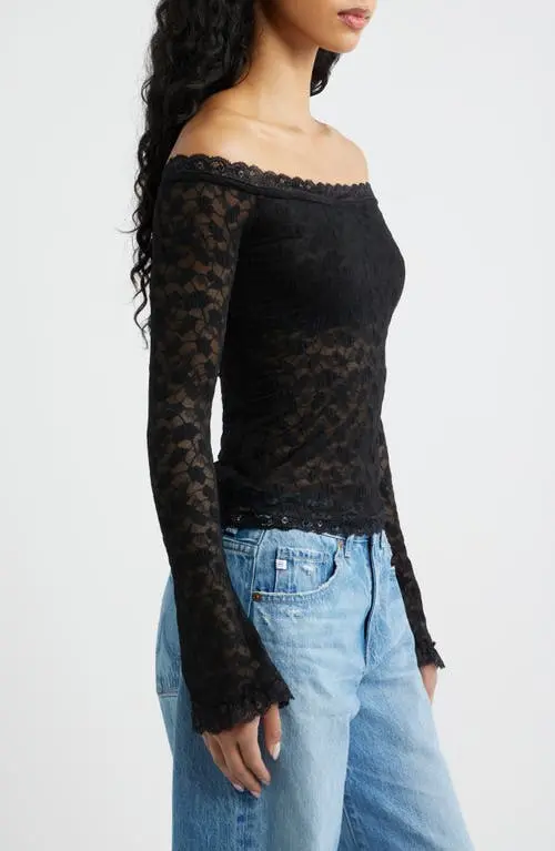 Princess Polly Mocha Pella Lace Off-the-shoulder Top