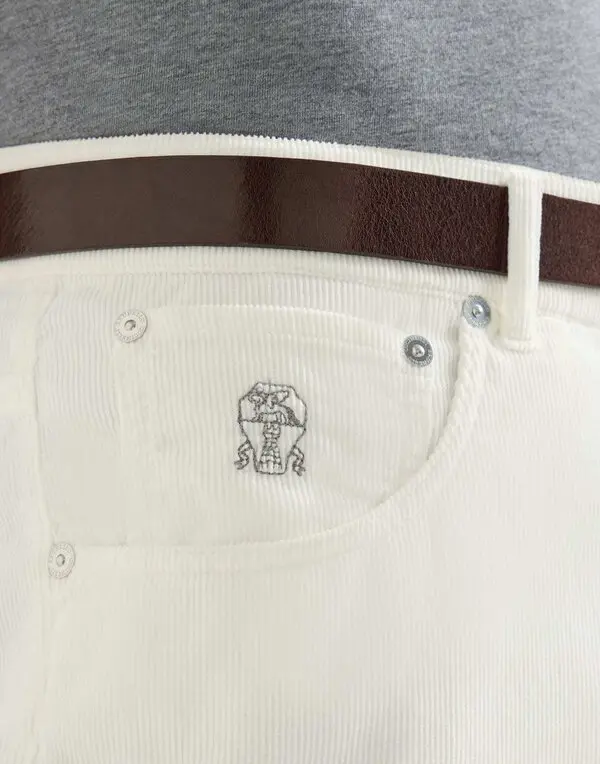 Brunello Cucinelli Garment-dyed Cotton Narrow-wale Corduroy Trousers - White