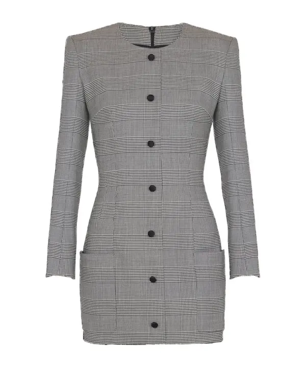 Balmain Short Dress In Prince Of Wales Jacquard - Gray