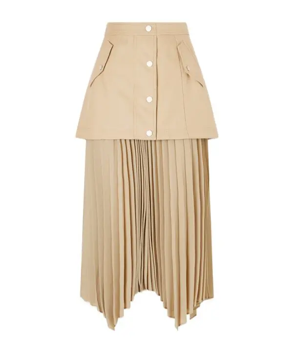 Veronica Beard Patricka Asymmetric Layered Pleated Woven Skirt - Beige